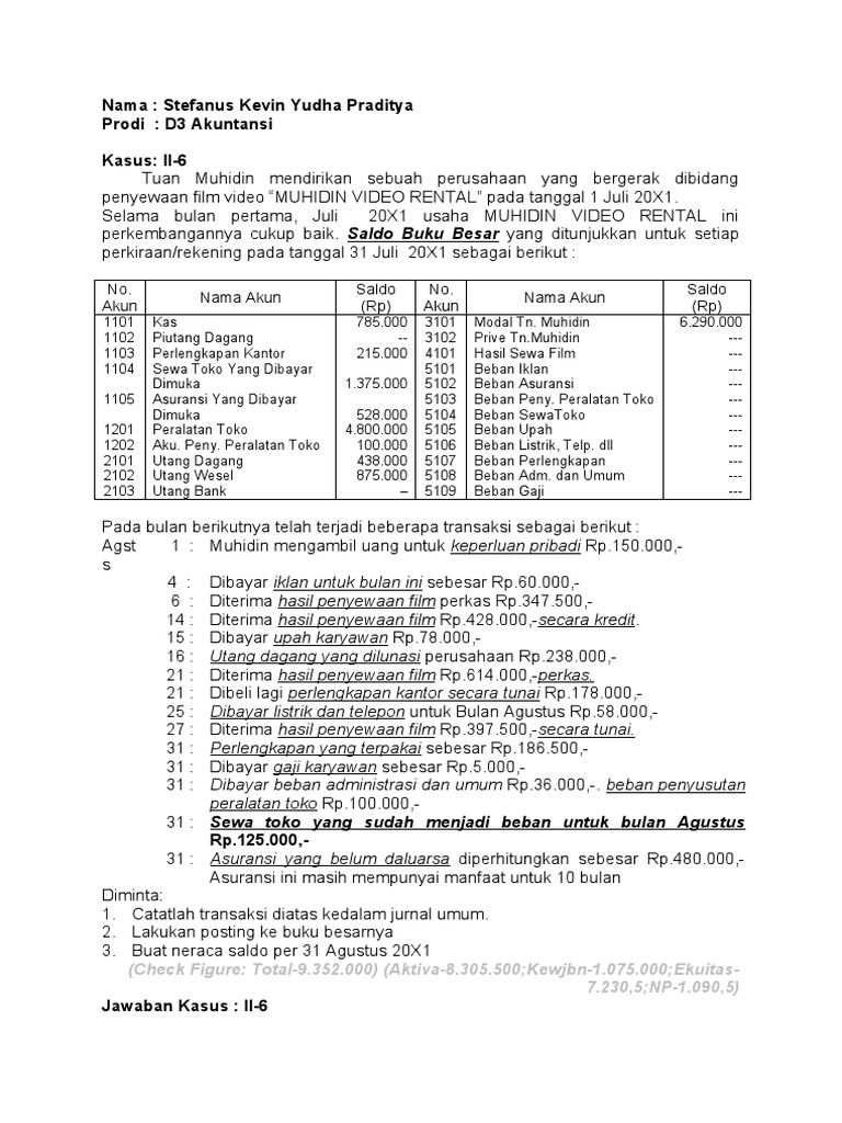 Kasus Bagian 5-Jurnal, Posting, Neraca Percobaan Dan Lap Keuangan | PDF