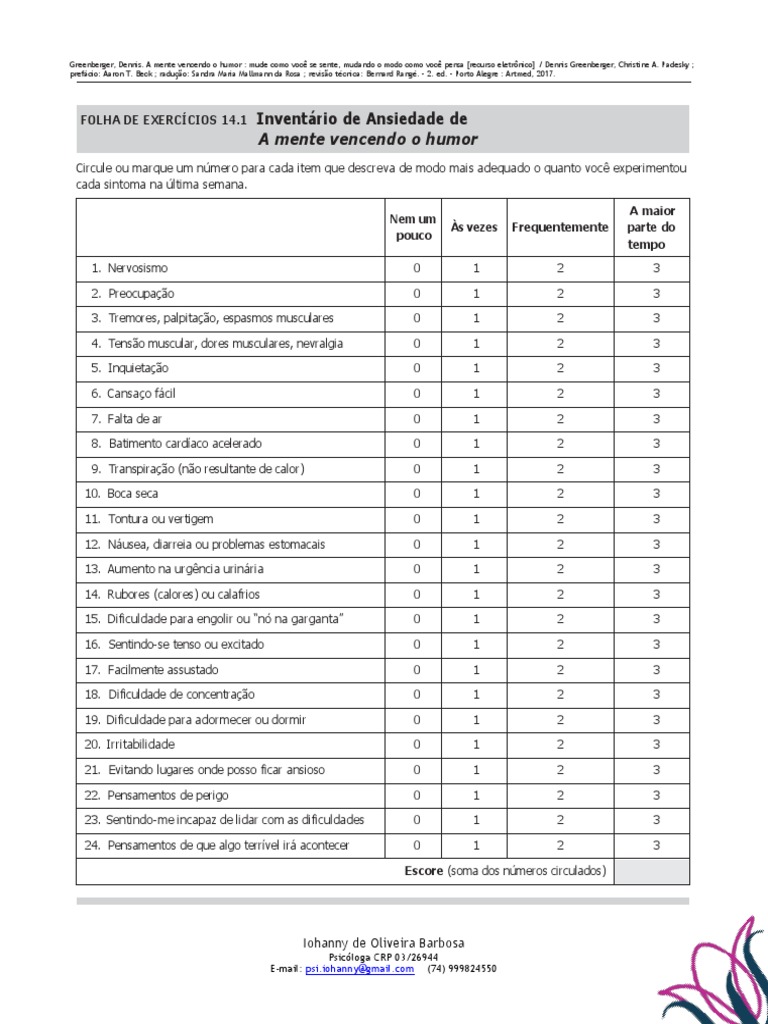 Inventário ANSIEDADE | PDF | Ansiedade | Doenças e distúrbios
