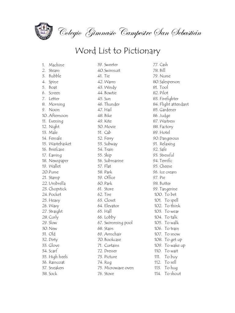 Pictionary Word Lists | PDF
