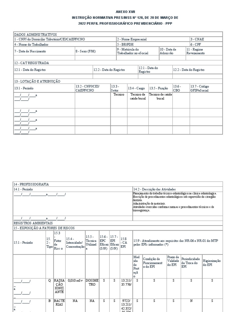 Formulario Do PPP Anexo Xvii in 128 de 28 Marco 2022 | PDF | Tempo
