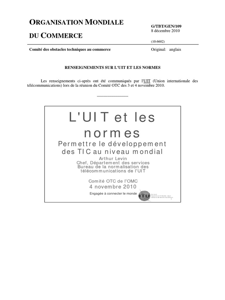 Renseignements sur l'UIT et normes | PDF | Union internationale des ...