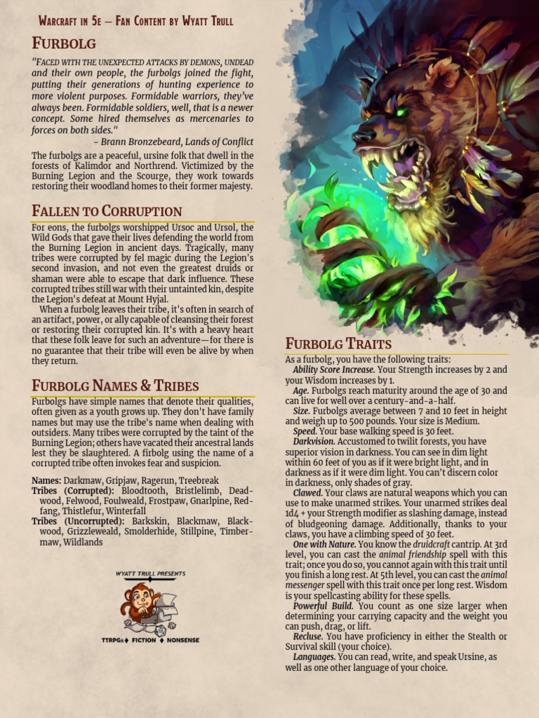 Furbolg Lore and Traits in Warcraft 5e | PDF | Warcraft