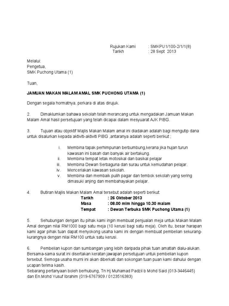 1 Surat Makluman Dan Jemputan Majlis Makan MAlam | PDF