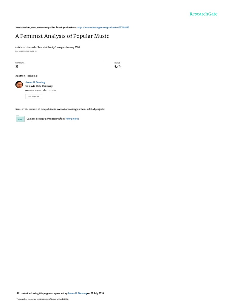 PopularMusic - A Feminist Analysis | PDF | Social Science | History