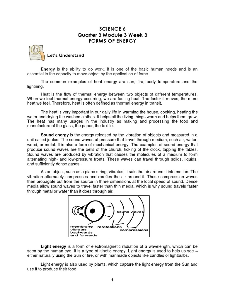Science 6 Quarter 3 Module 3 Week 3 Forms of Energy: Let's Understand ...
