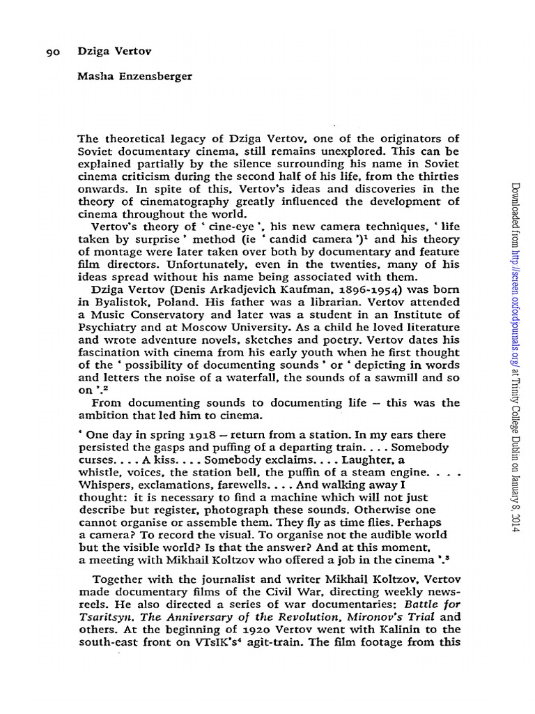 Article - Masha Enzensberger - Dziga Vertov | PDF | Documentary Film