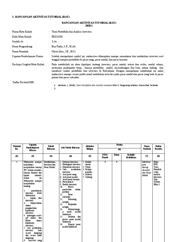 Rancangan Aktivitas Tutorial | PDF