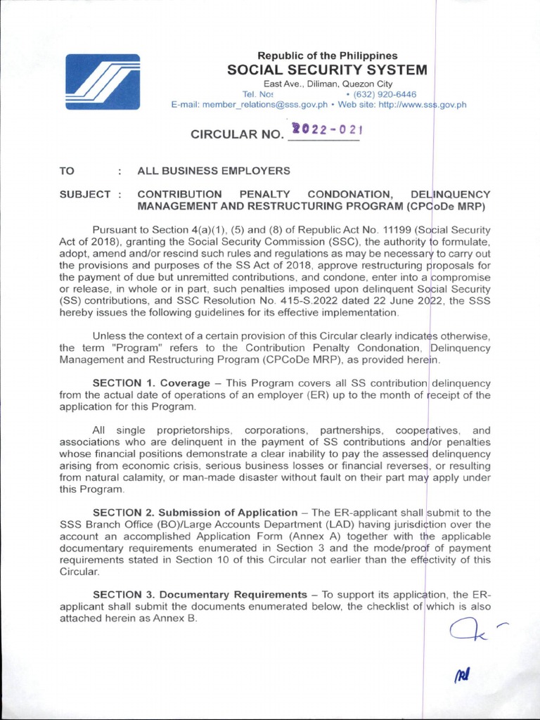 CI2022-021 SSS Condonation | PDF