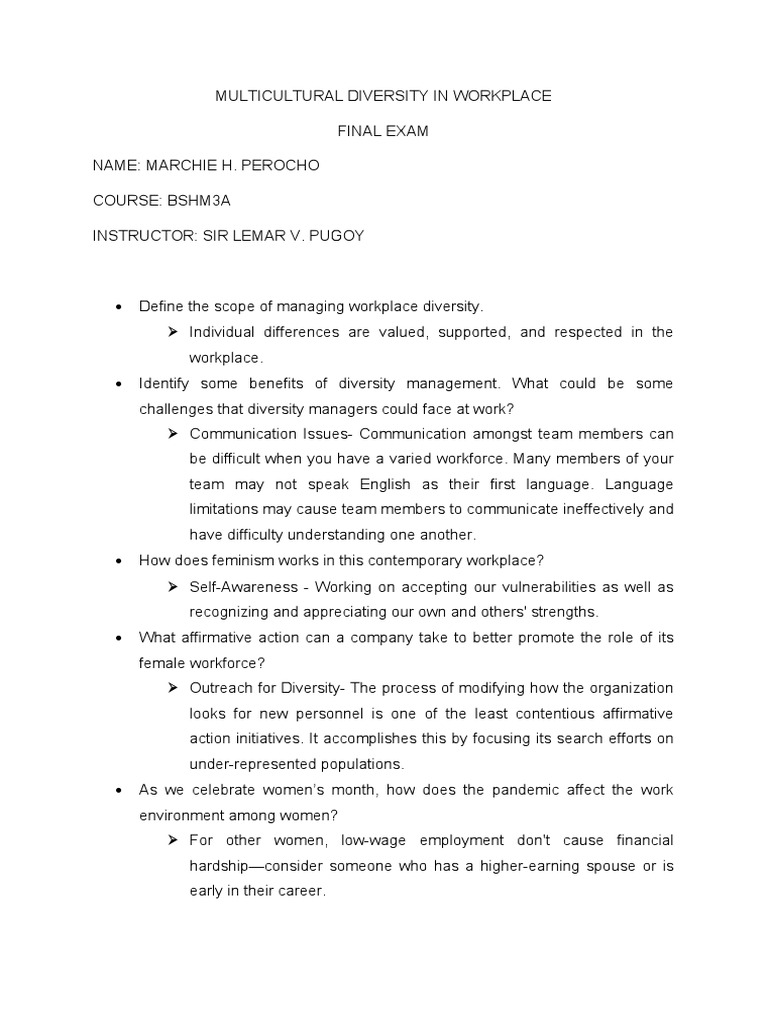 Final Exam Multicultural (Marchie Perocho) | PDF | Multiculturalism ...