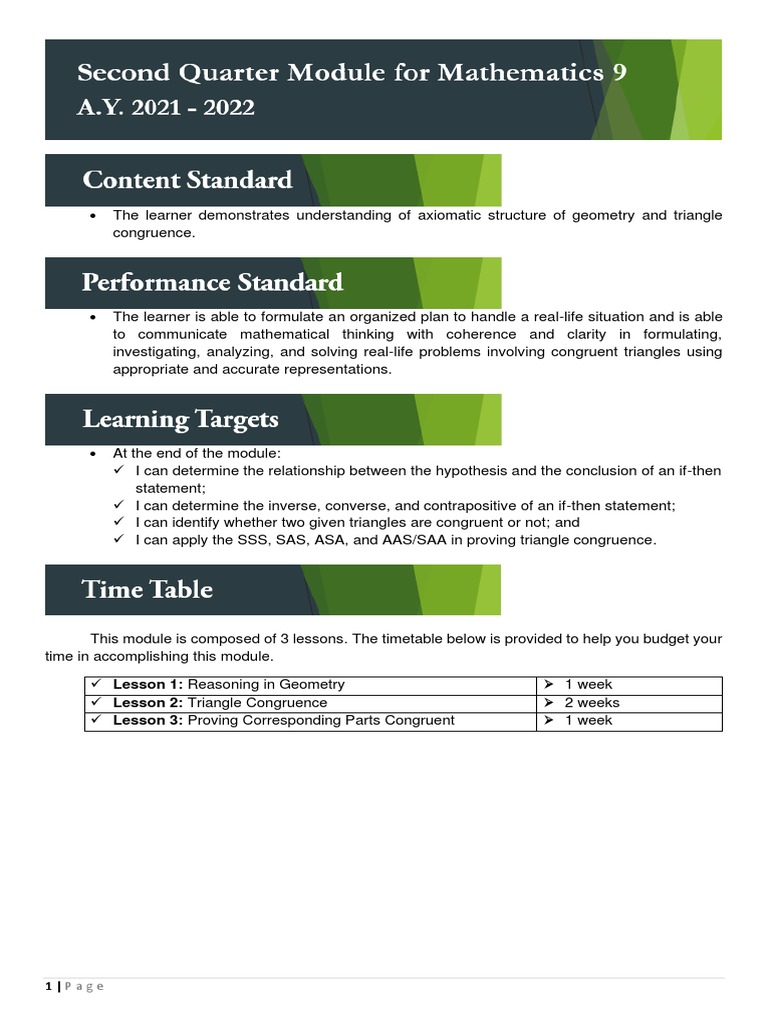 2nd Module - Math 9 (OFFLINE) | PDF | Perpendicular | Elementary Geometry