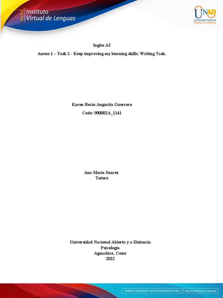 Anexo 1 - Activity 2 - Ingles A2 Unad | PDF