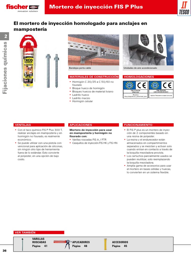 Ficha Tecnica Fischer Fis P Plus | PDF | Hormigón | Construyendo tecnología