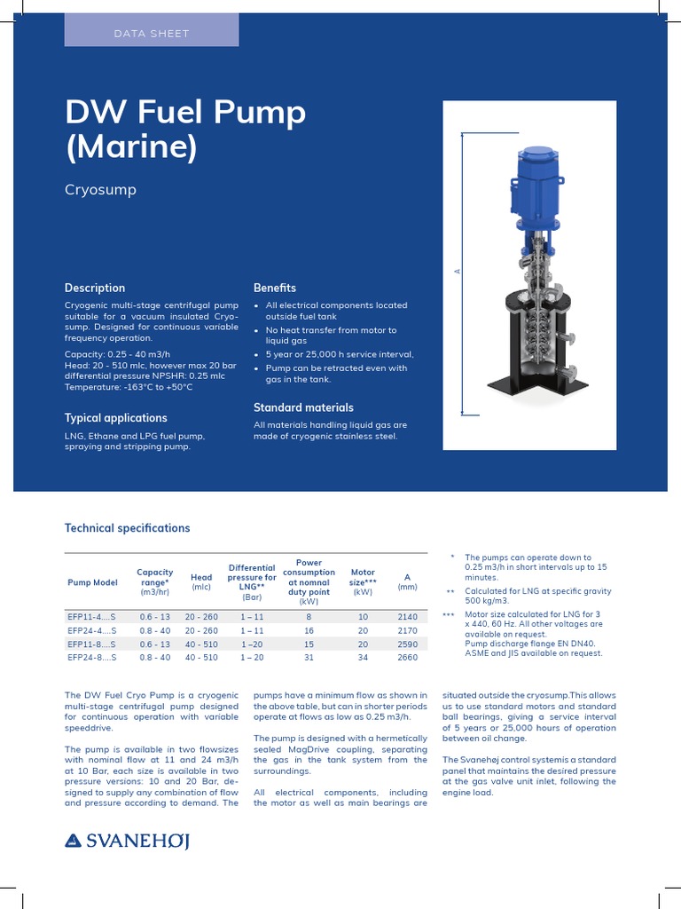 SVH DW-Fuel-Pump Cryosump Datasheet-190819 | PDF | Pump | Liquefied Natural Gas