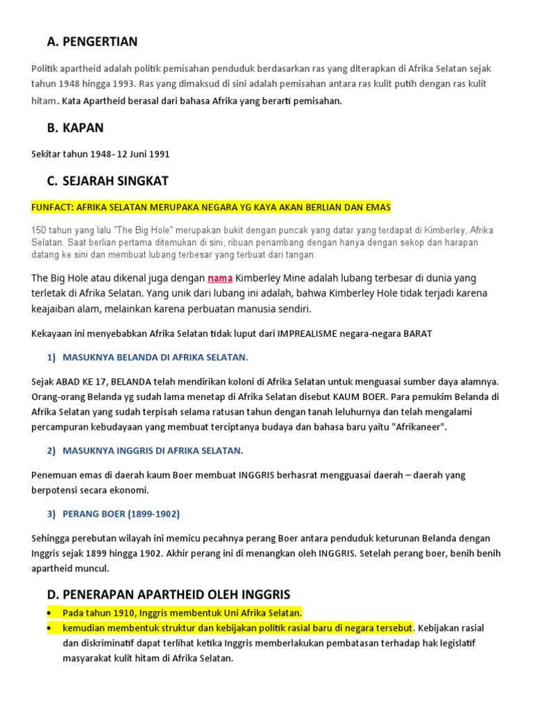 Kebijakan Apartheid di Afrika Selatan | PDF