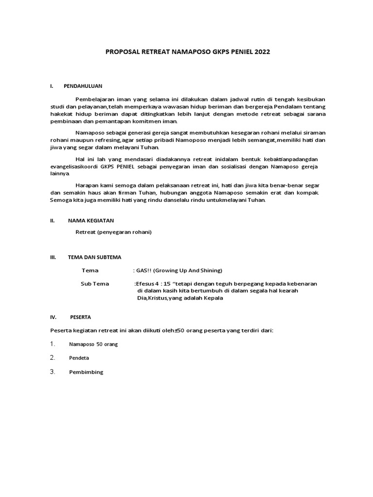 Proposal Retreat Namaposo GKPS 2022 | PDF | Agama & Spiritualitas