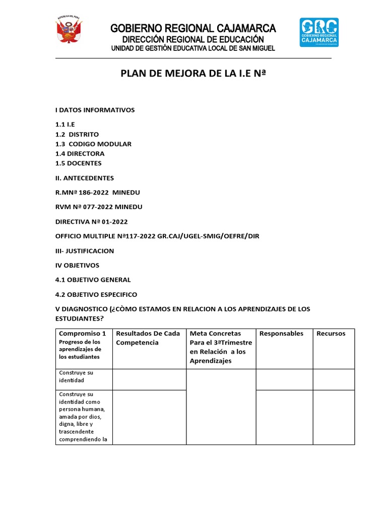 Plan de Mejora Nivel Inicial | PDF