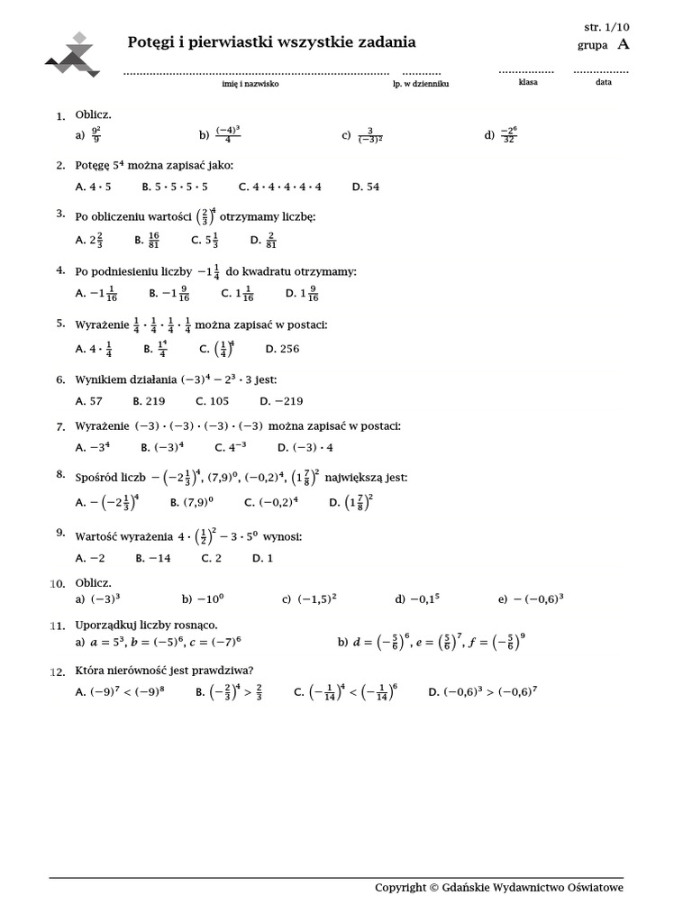 9 Potęgi I Pierwiastki Wszystkie Zadania | PDF