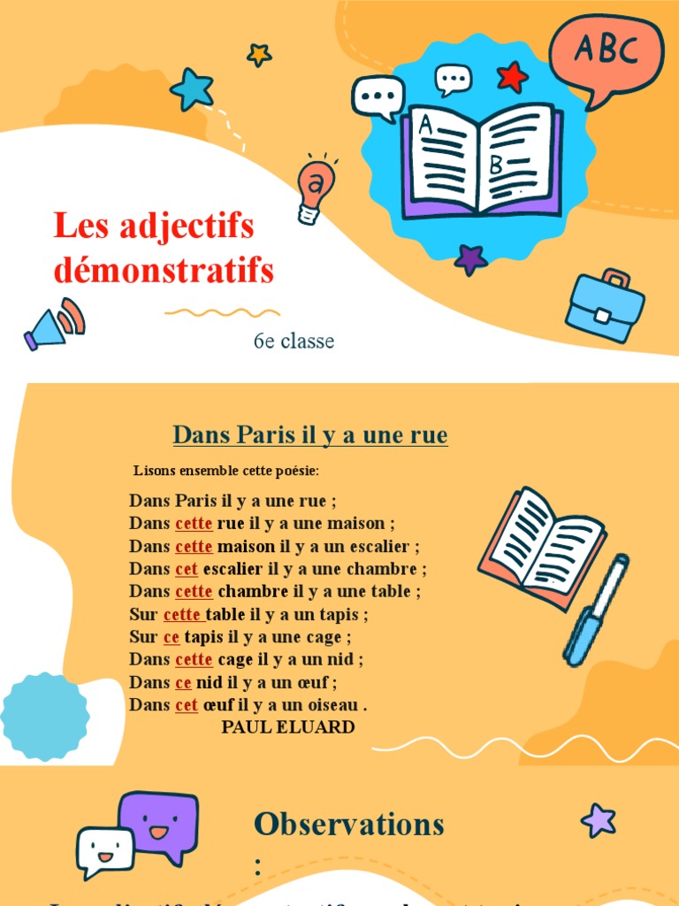 Les Adjectifs Demonstratifs | PDF | Genre grammatical | Nombre grammatical