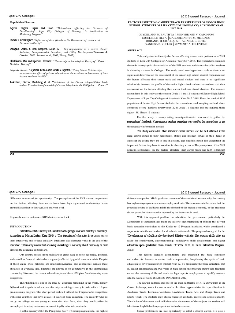 Lipa City Colleges LCC Student Research Journal | PDF | P Value ...