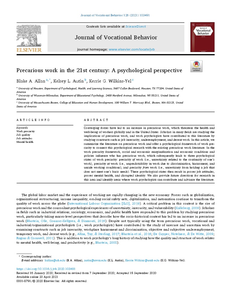 Allan 13 Precarious Work | PDF | Employment | Temporary Work