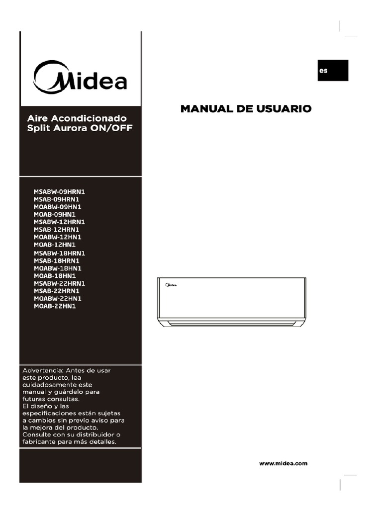 Manual Split Muro Aurora 9000 A 22000 Btu Midea | PDF