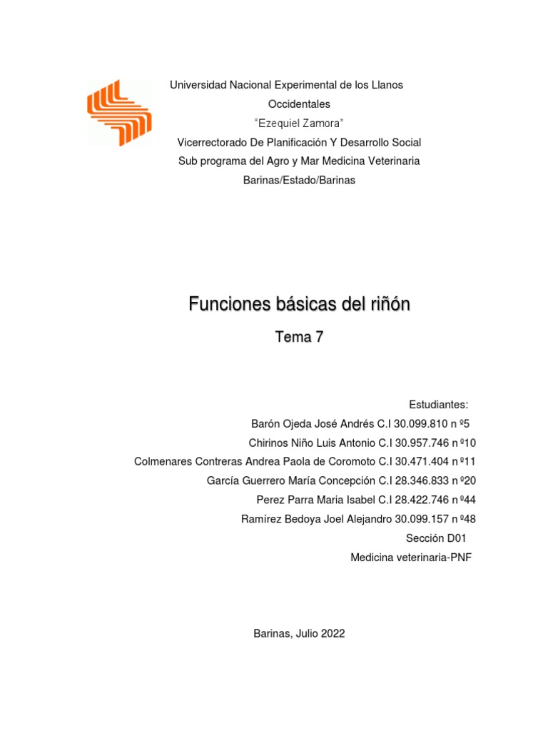 Tema 7 Funciones Basicas Del Riñon | PDF