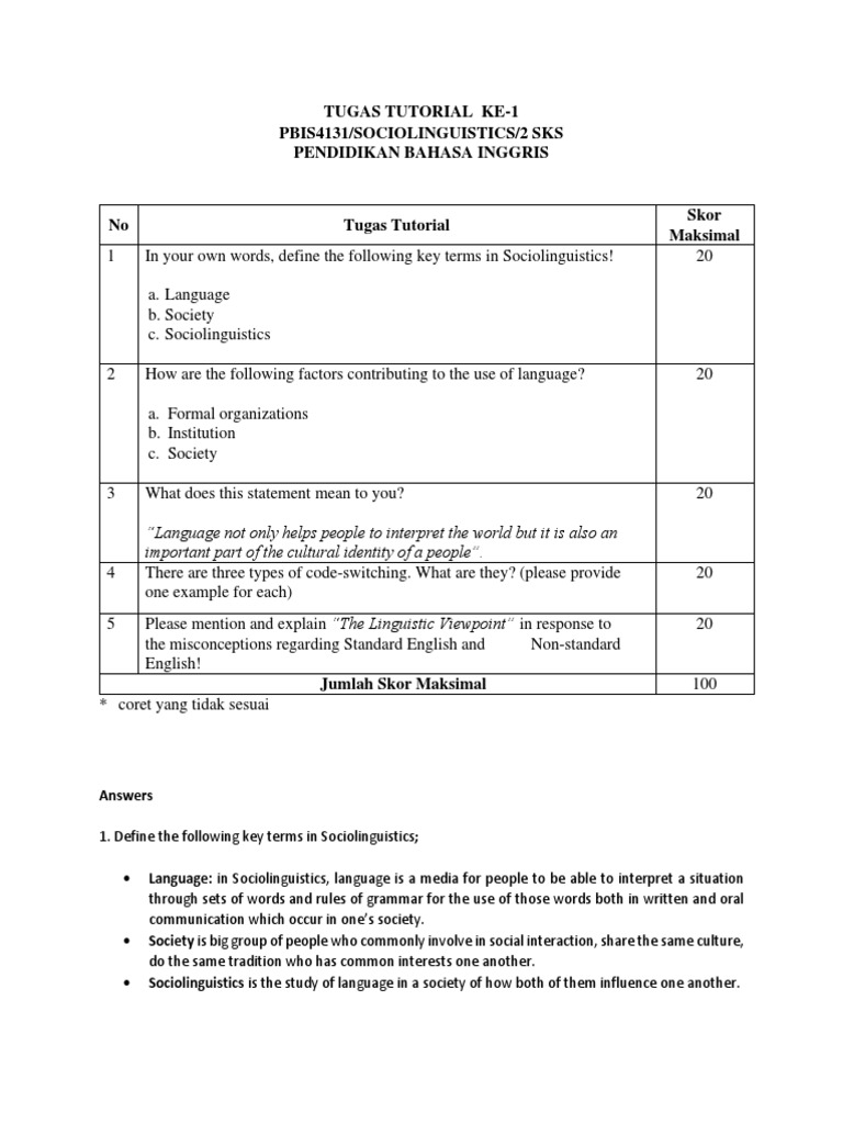 Tugas Tutorial 1 - Sociolinguistics | PDF | Dialect | English Language