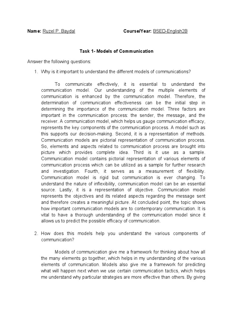 Activity 1- Models of Communication | PDF | Communication | Understanding