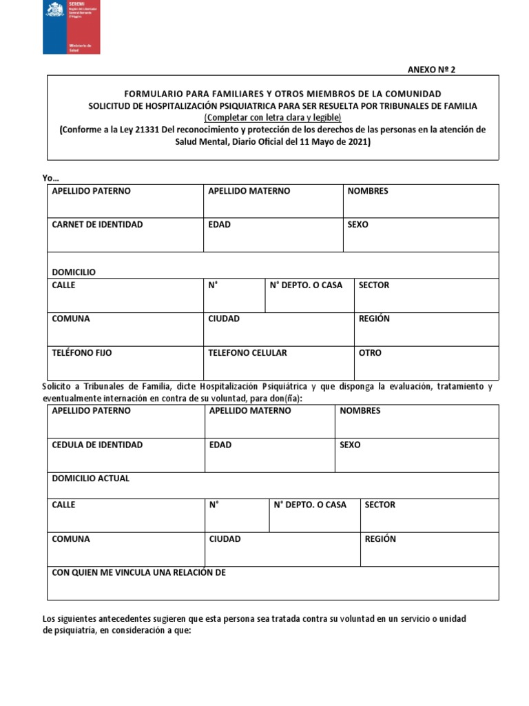 Formulario Familiares Ley 21331 | PDF