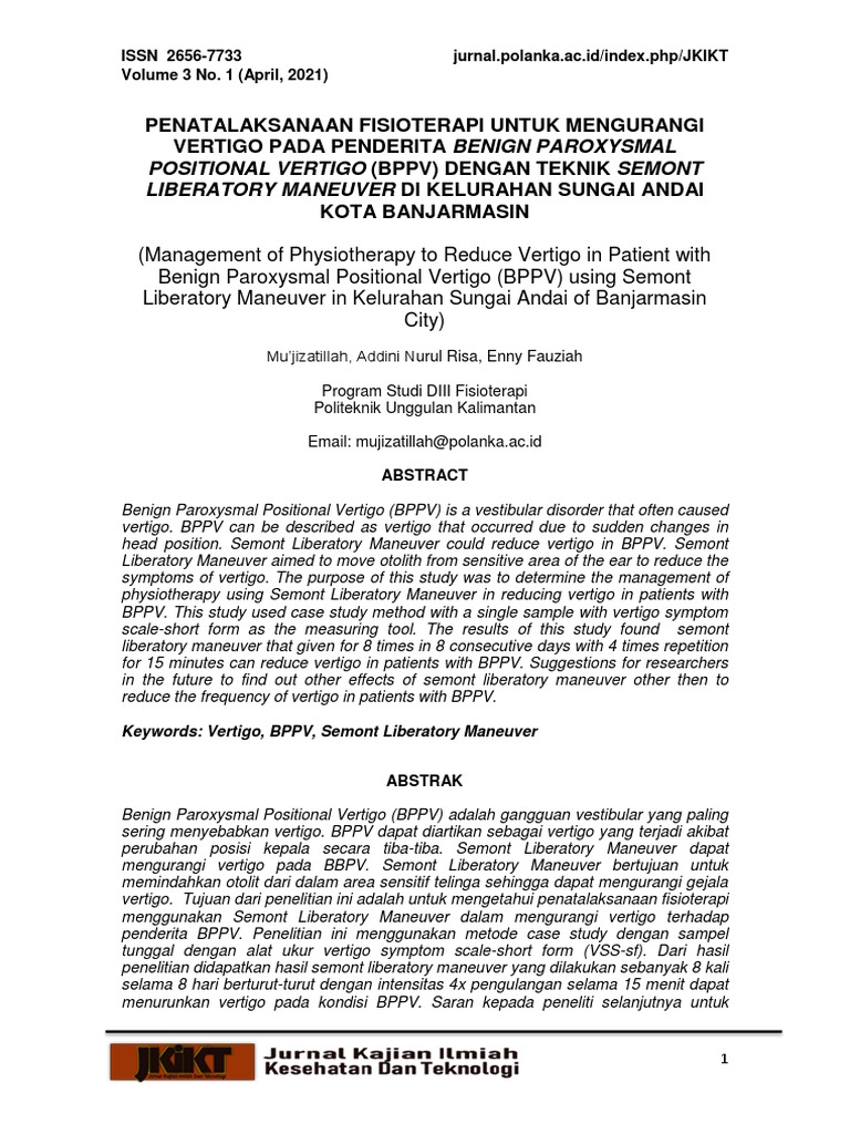 Fisioterapi Semont untuk BPPV Vertigo | PDF