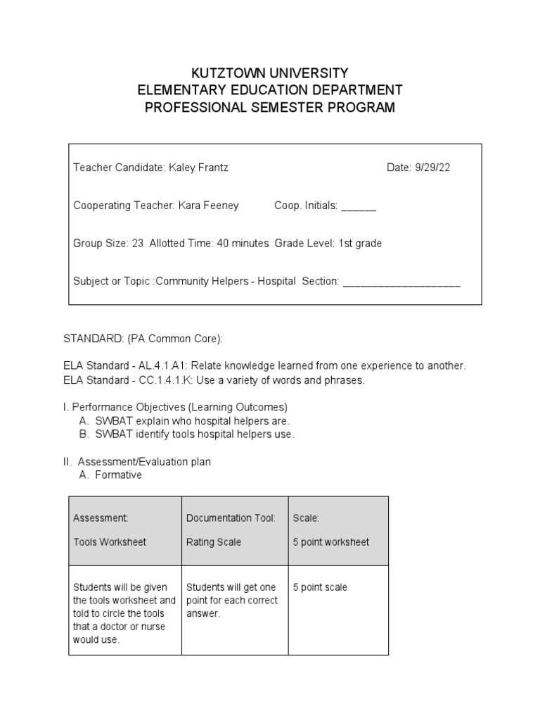 Community Helpers Lesson Plan 3-Doctor Nurses 1 | PDF | Educational ...