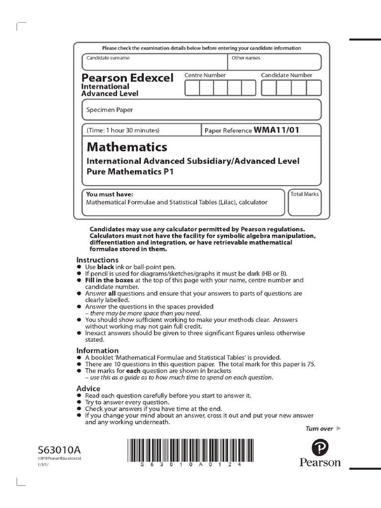 P1 - Specimen Paper | PDF