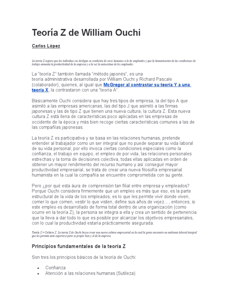 Teoría Z de William Ouchi | PDF