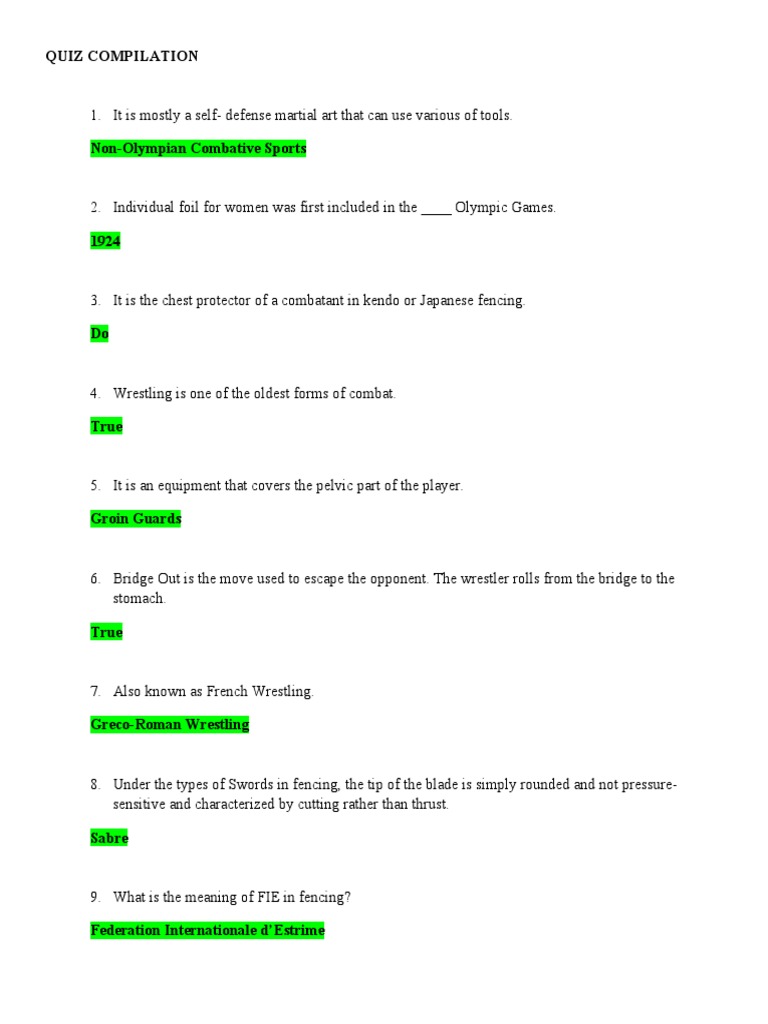 Phed QUIZ COMPILATION | PDF | Fencing | Sports