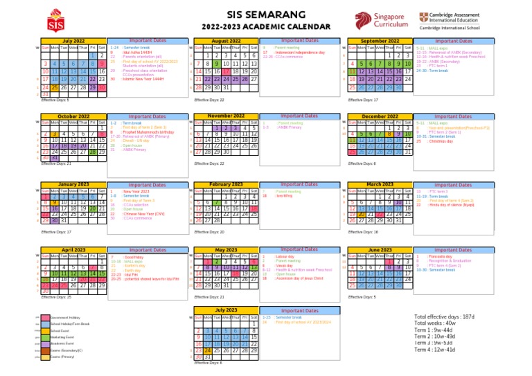 SIS Semarang Academic Calendar 2022-2023 | PDF | Academic Term ...