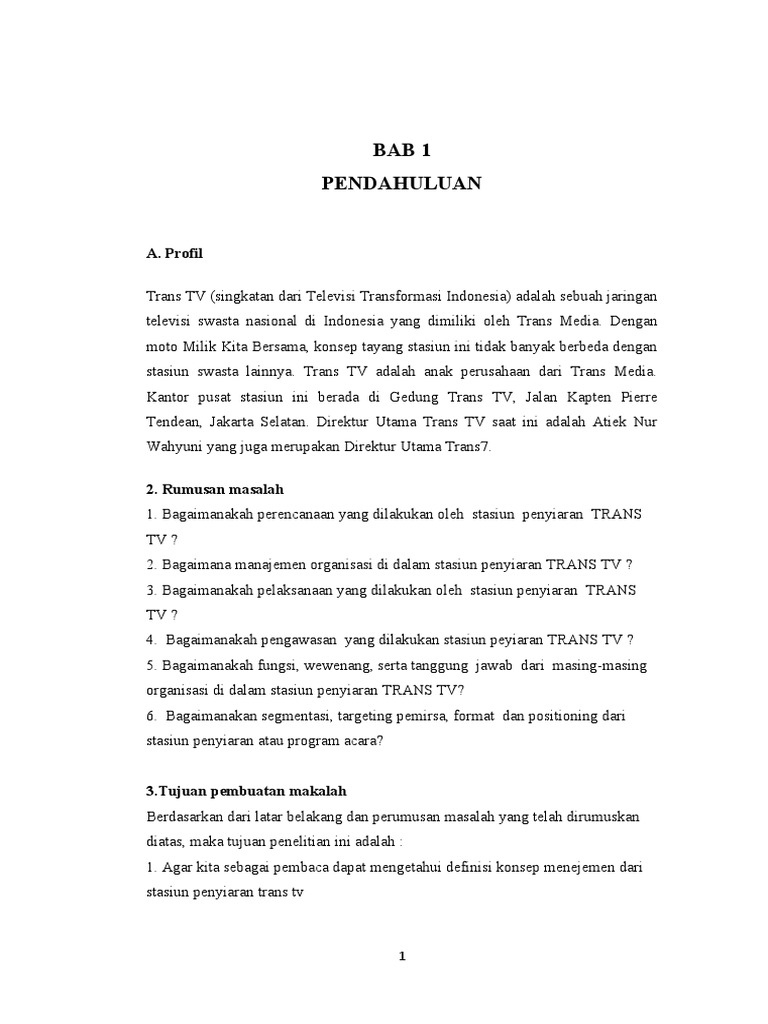 Profil dan Manajemen Trans TV | PDF