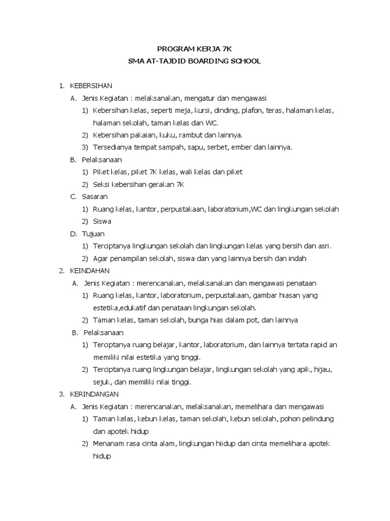 Program Kerja 7k | PDF | Karier & Perkembangan | Sains & Matematika
