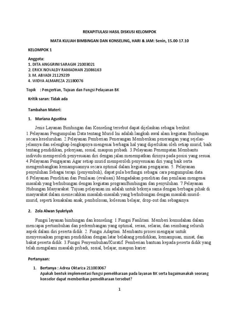 FORMAT REKAPITULASI HASIL DISKUSI KELOMPOK 1-5 Selesai | PDF