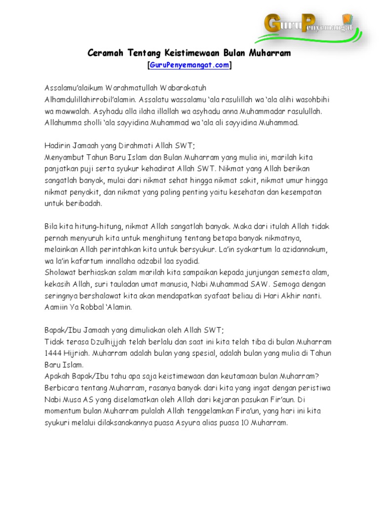 Teks Ceramah Tentang Keistimewaan Bulan Muharram | PDF
