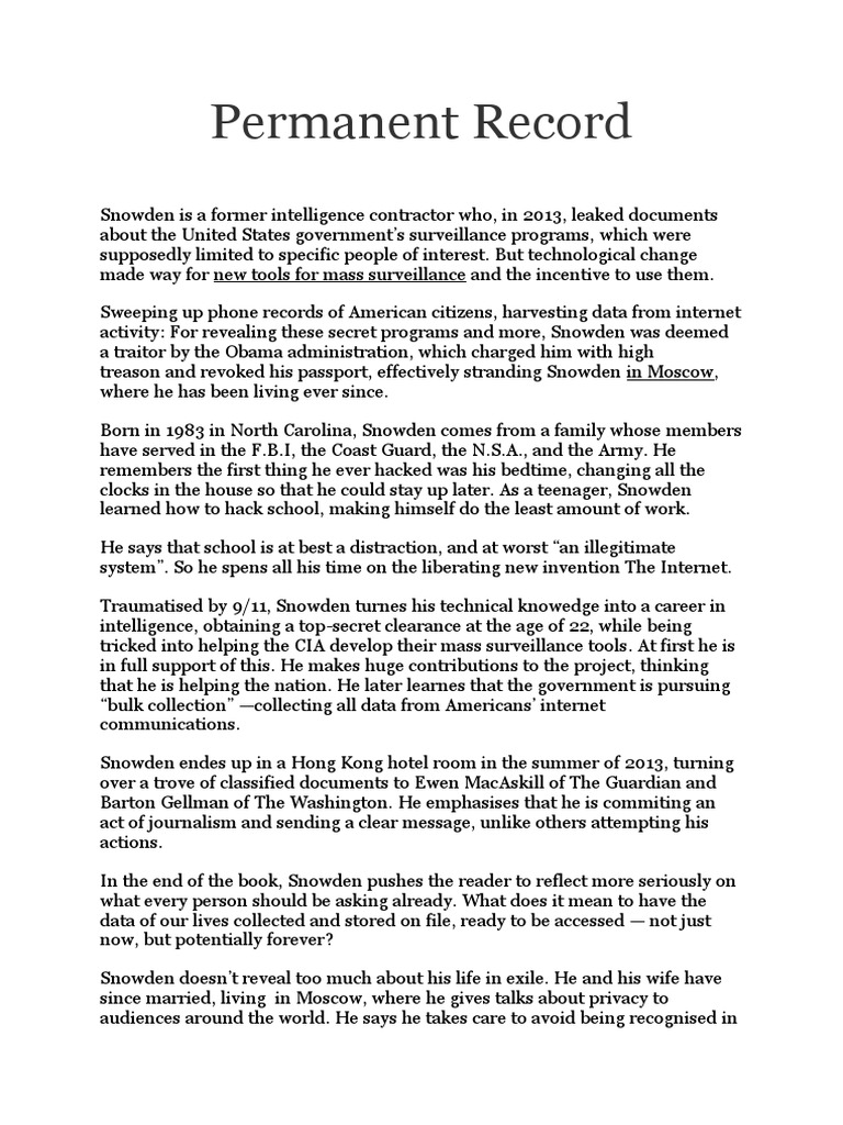 Permanent Record | PDF | Edward Snowden | Human Rights