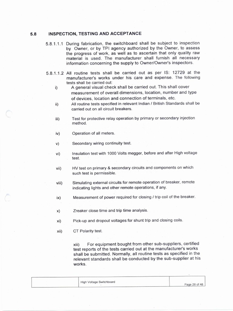 Testing and Commissioning Procedures for a High Voltage Switchboard ...