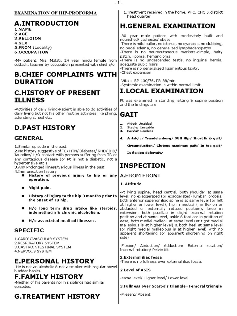 Hip Examination Proforma Overview | PDF | Anatomical Terms Of Motion ...