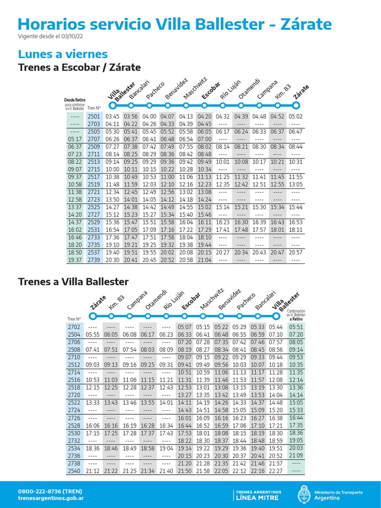 Horarios y Tarifas Del Ramal Villa Ballester-Zárate | PDF