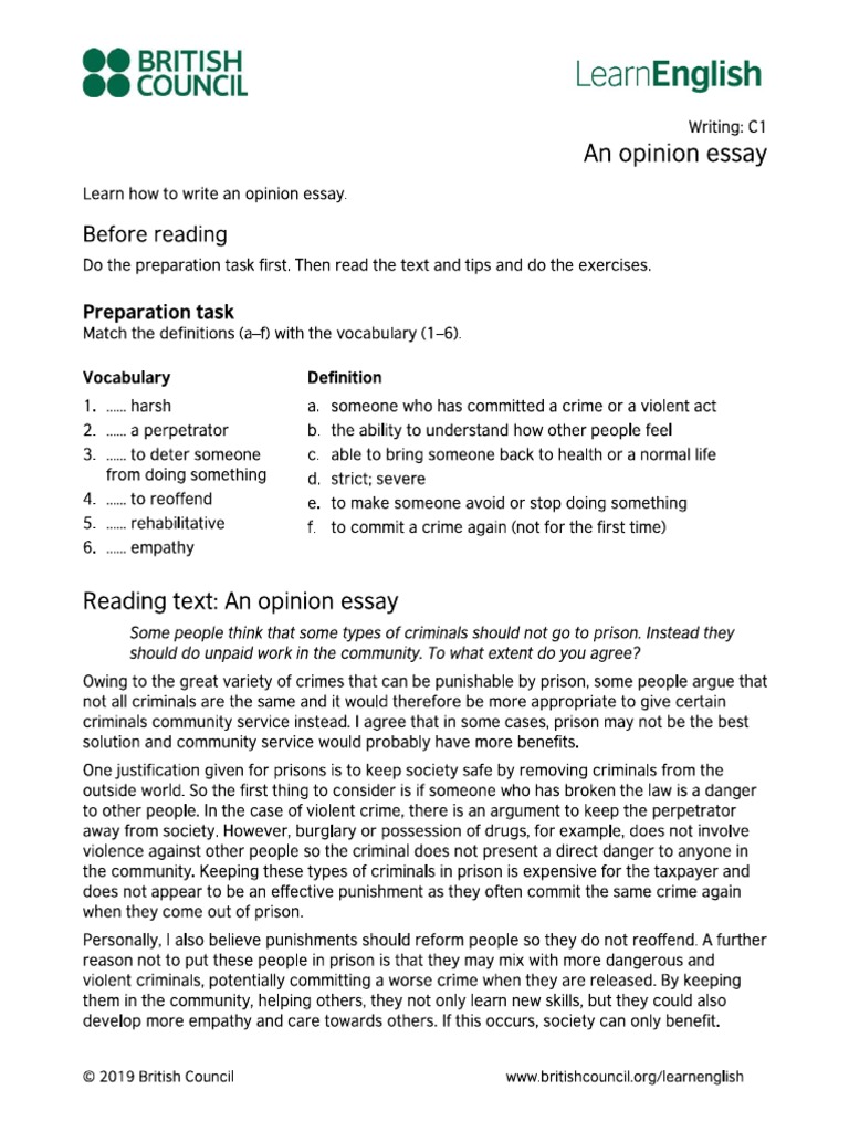 opinion essay-worksheet-for students | PDF