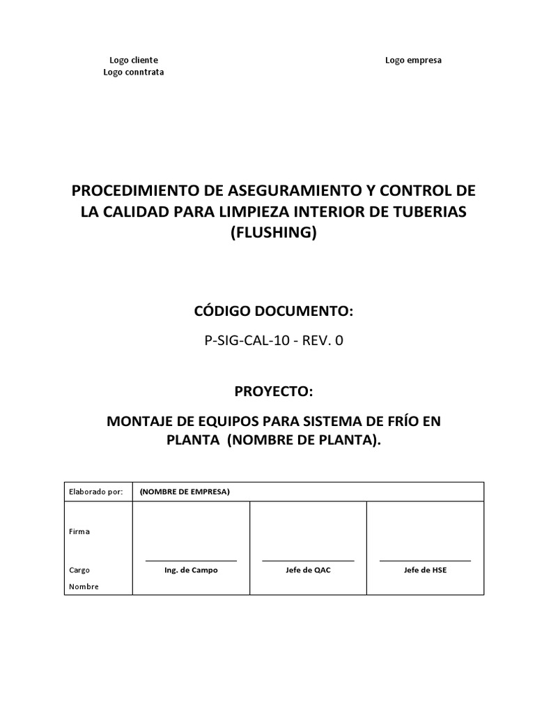 P-SIG-CAL-10 Procedimiento de Flushing Modelo | PDF
