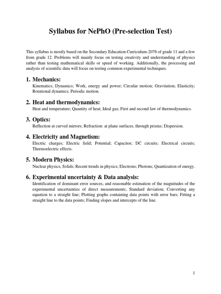 Syllabus NePhO 2022 | PDF