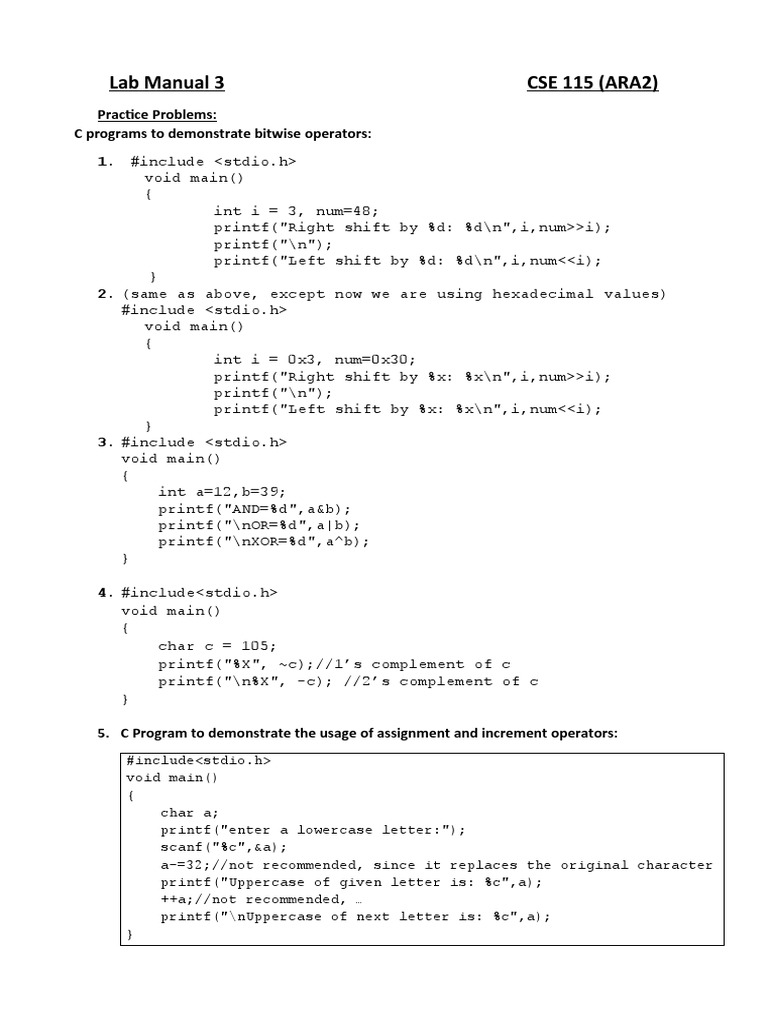 Cse115 Lab Manual 3 Operators Part2 | PDF