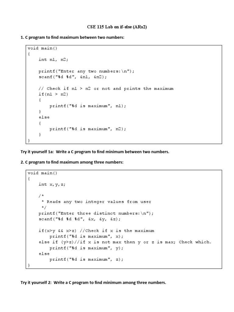 Cse115-Lab-Manual-4-If - Else Part1 | PDF | Triangle | Numbers