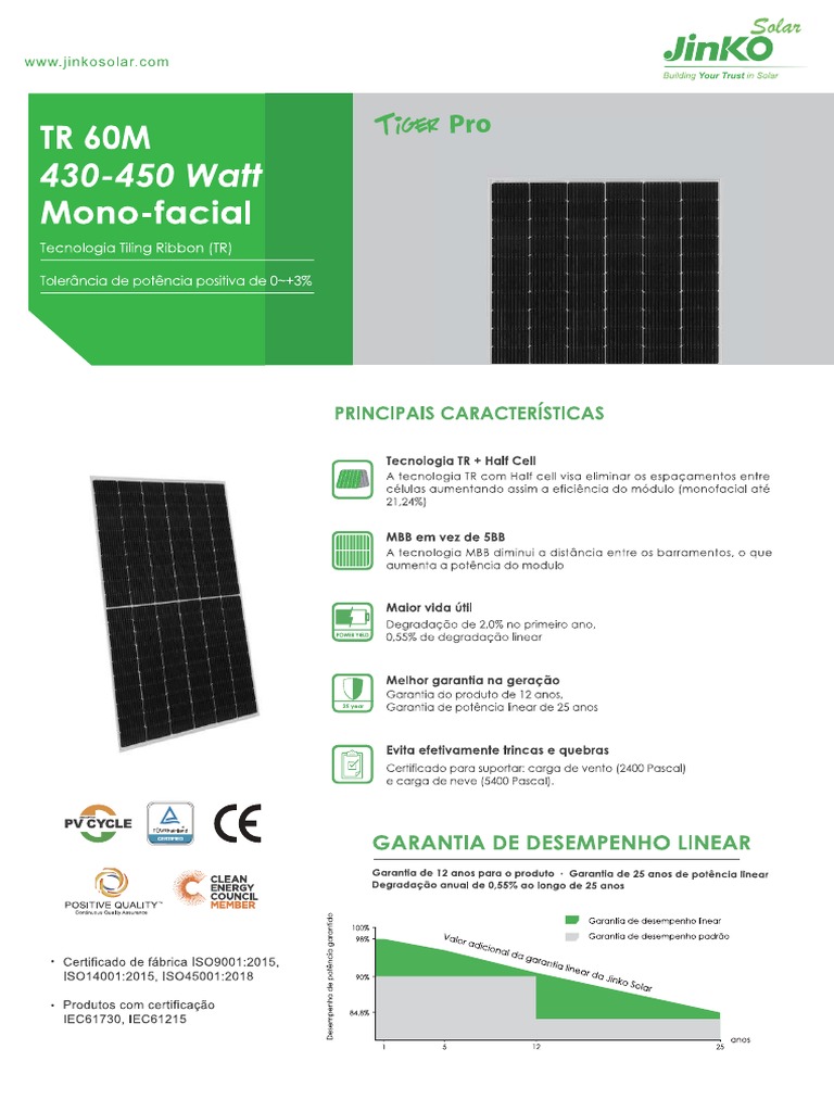 Datasheet Modulo Jinko Solar 430-450w | PDF
