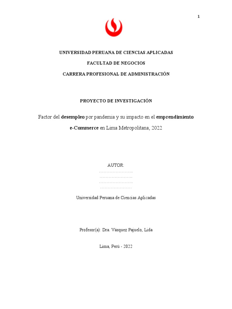 Ejemplo-Proyecto de Investigación ( | PDF | Iniciativa empresarial | Estadísticas